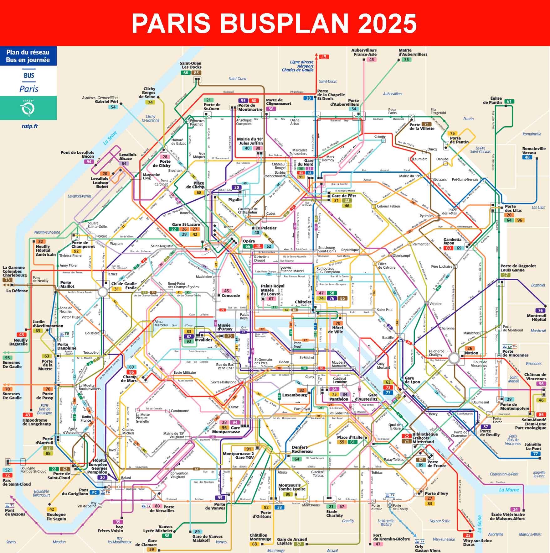 Paris Bus-Plan - Karte der Buslinien in Paris