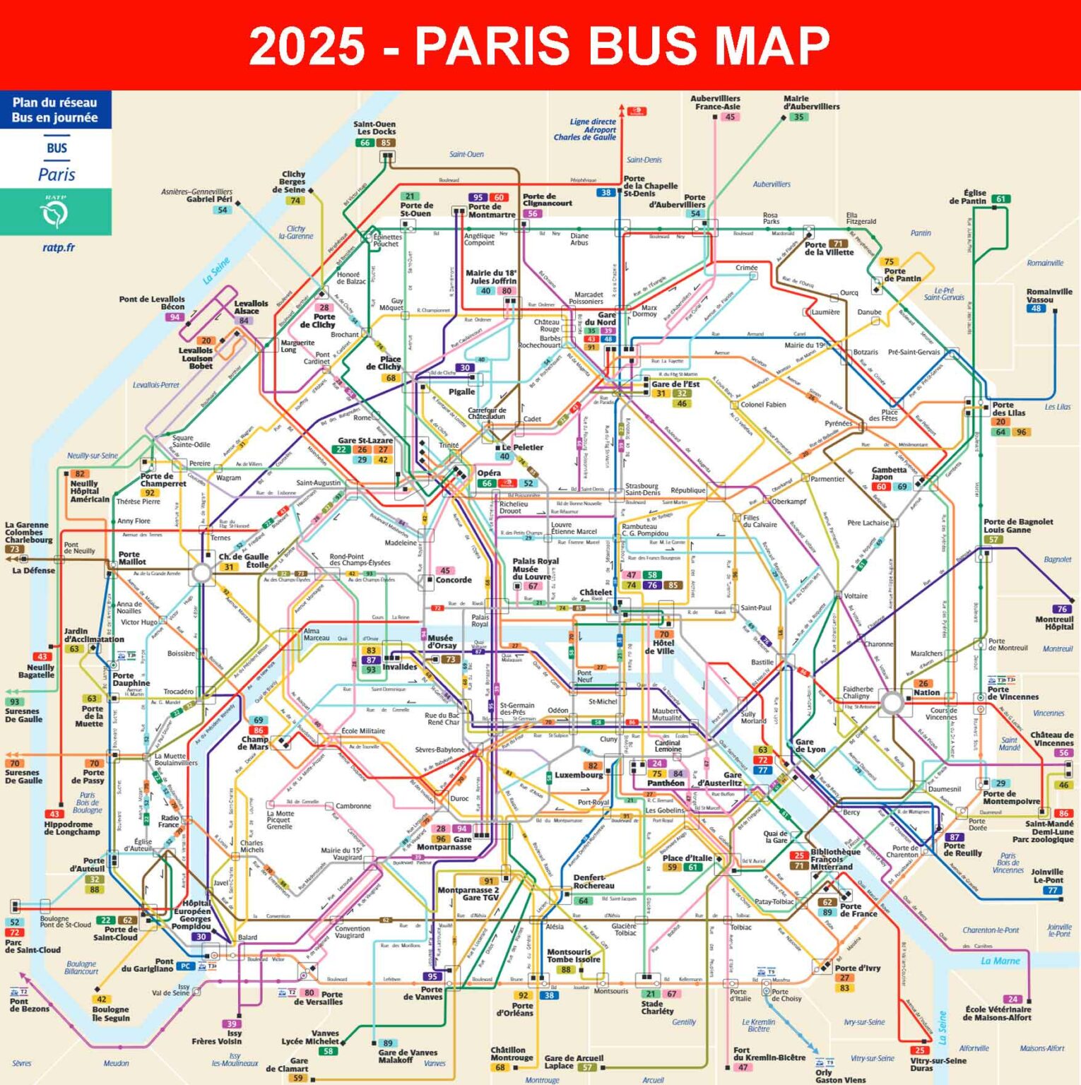 Paris bus map - Paris bus network